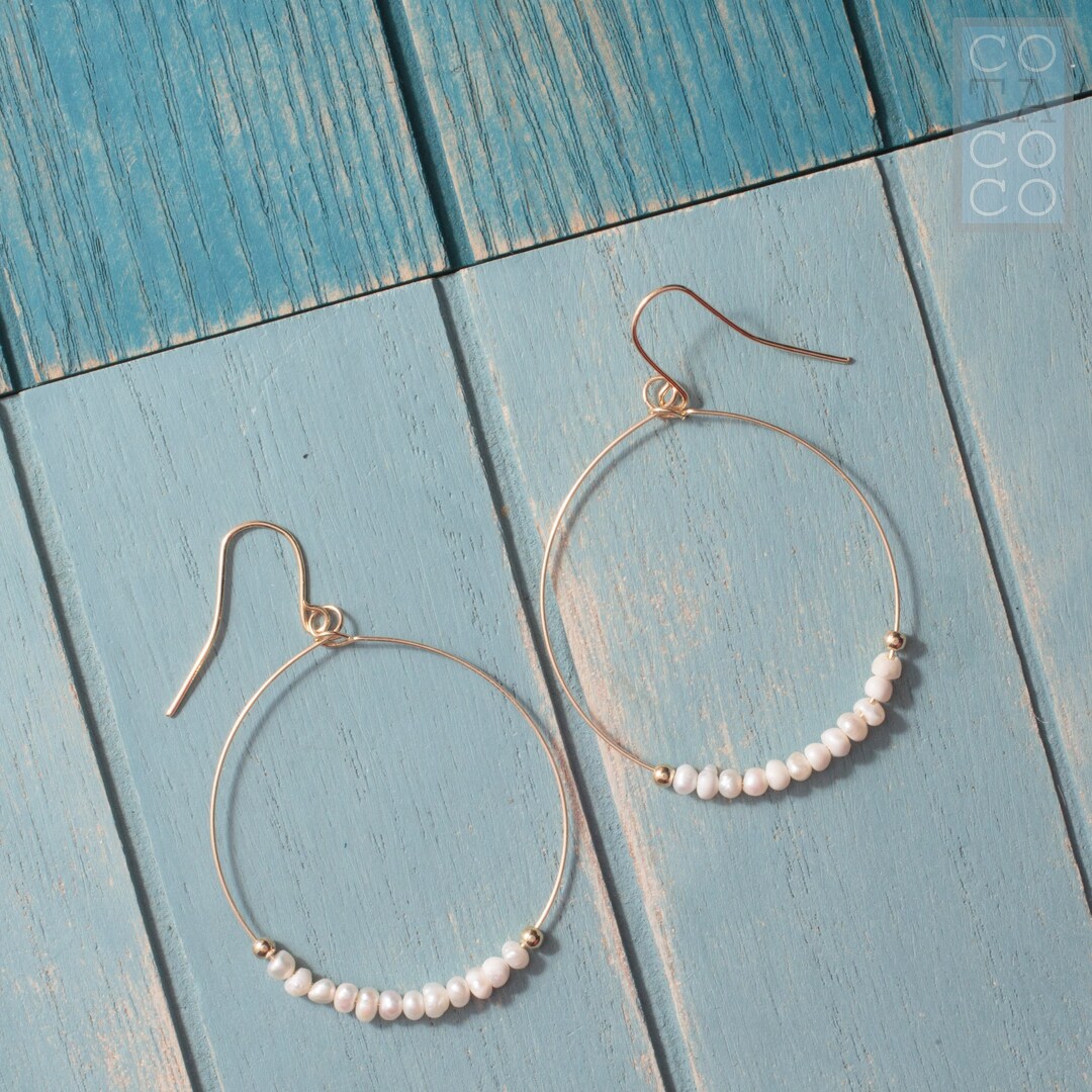 Pearl Beaded Hoop Earrings, Freshwater Pearl Earrings, Large Dangle ...