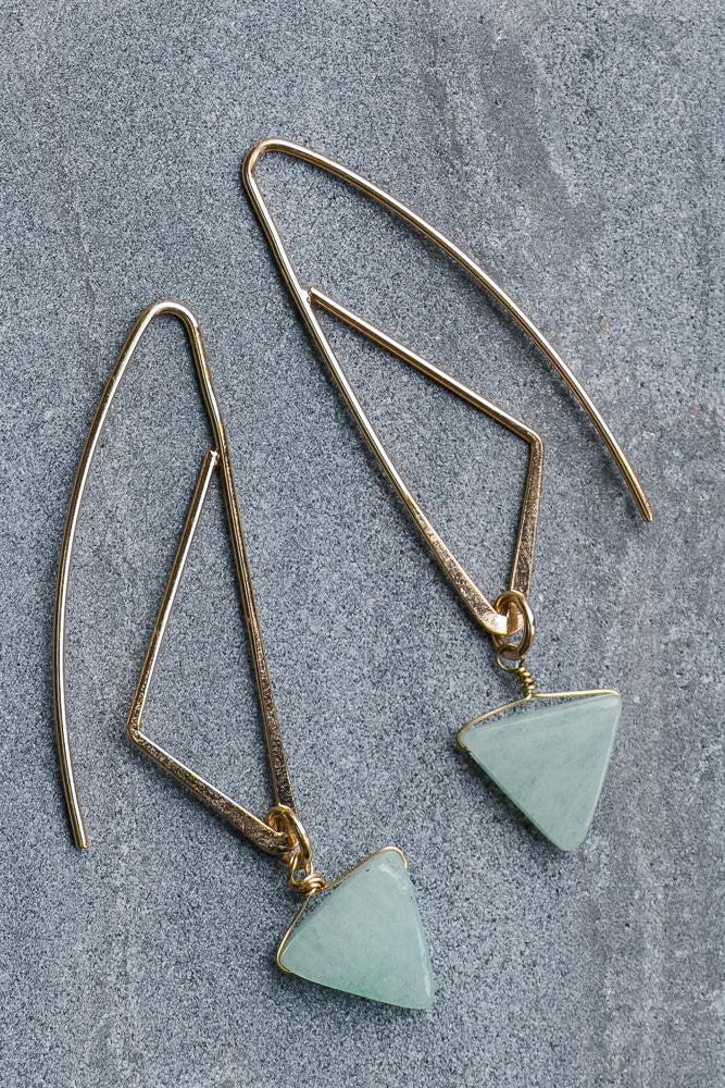 Triangle earrings Geometric earrings Gemstone earrings Long | Etsy