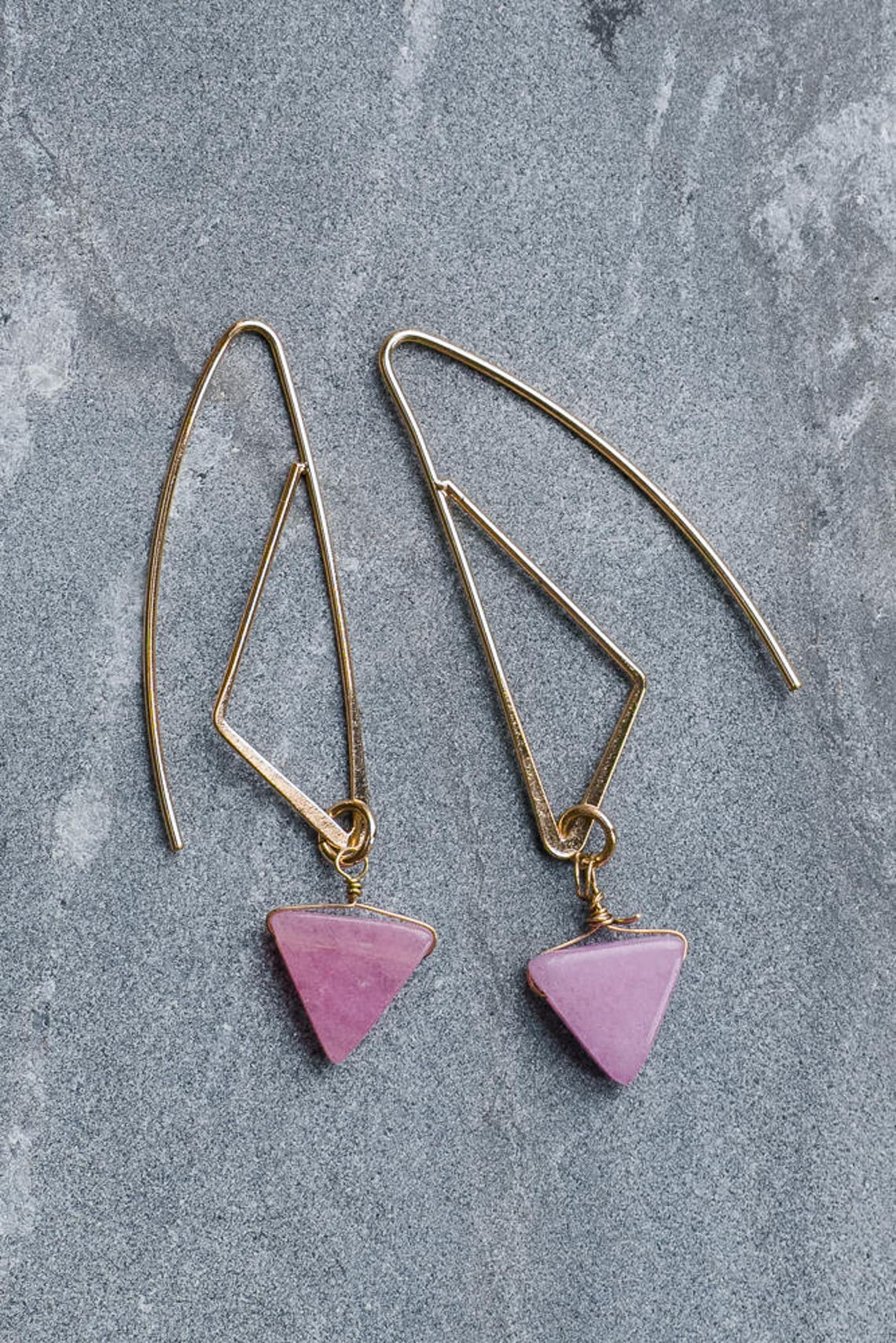 Triangle earrings Geometric earrings Gemstone earrings Long | Etsy
