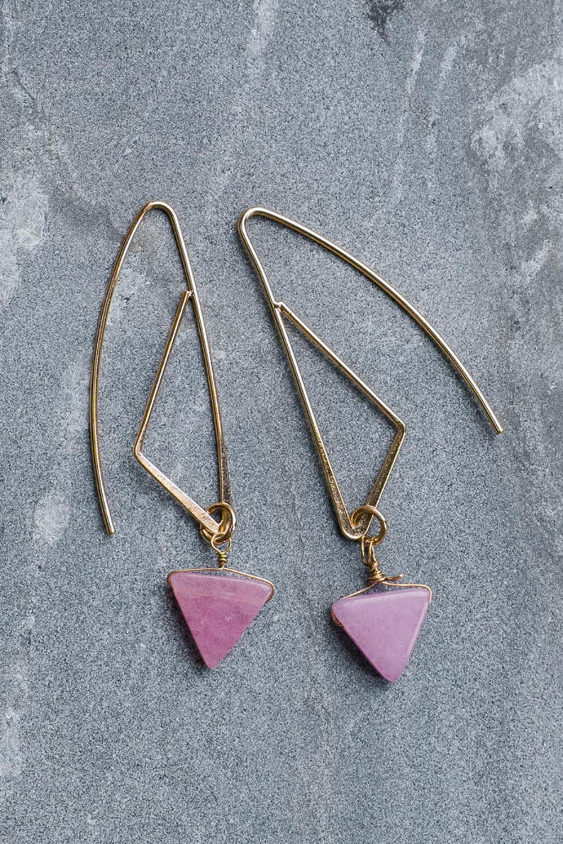 Triangle earrings Geometric earrings Gemstone earrings Long | Etsy