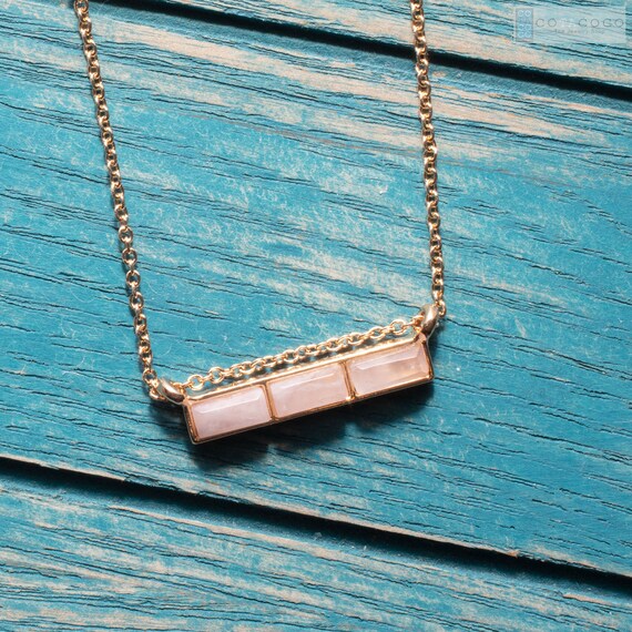 Rose Quartz Bar Necklace Gemstone Brick Bar Necklace Minimalist Necklace Statement Necklace Bridesmaid Gifts Horizontal Bar Necklace Etsy