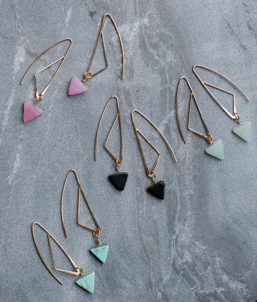 Triangle Earrings, Geometric Earrings, Gemstone Earrings, Long Dangle ...