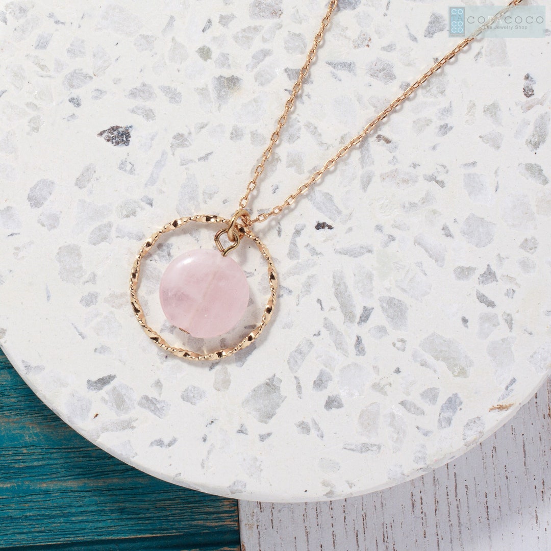 Circle Hoop Necklace With Rose Quartz Pendant, Minimalist Necklace ...