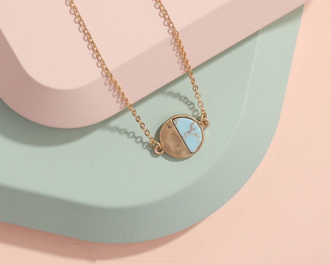 Turquoise Half Circle Necklace, Small Pendant Necklace, Dainty Necklace ...