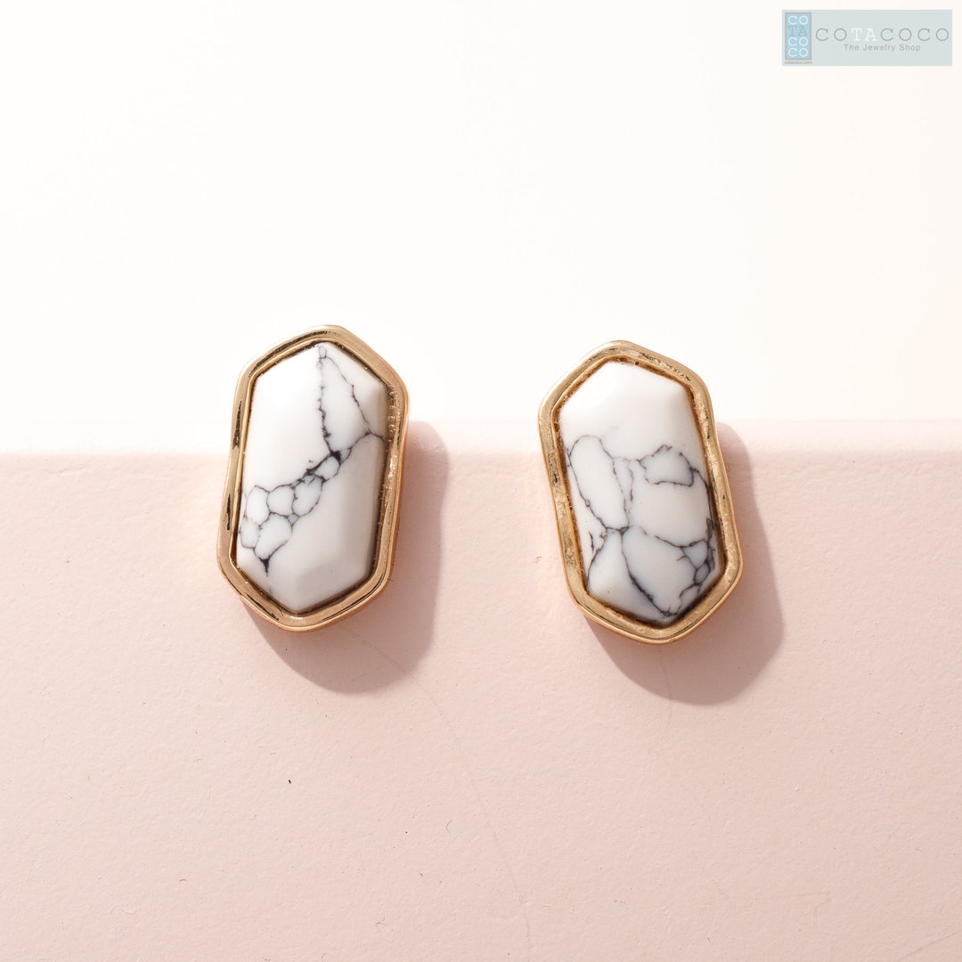 White Marble Earrings, Hexagon Earrings, Turquoise Stud Earrings ...