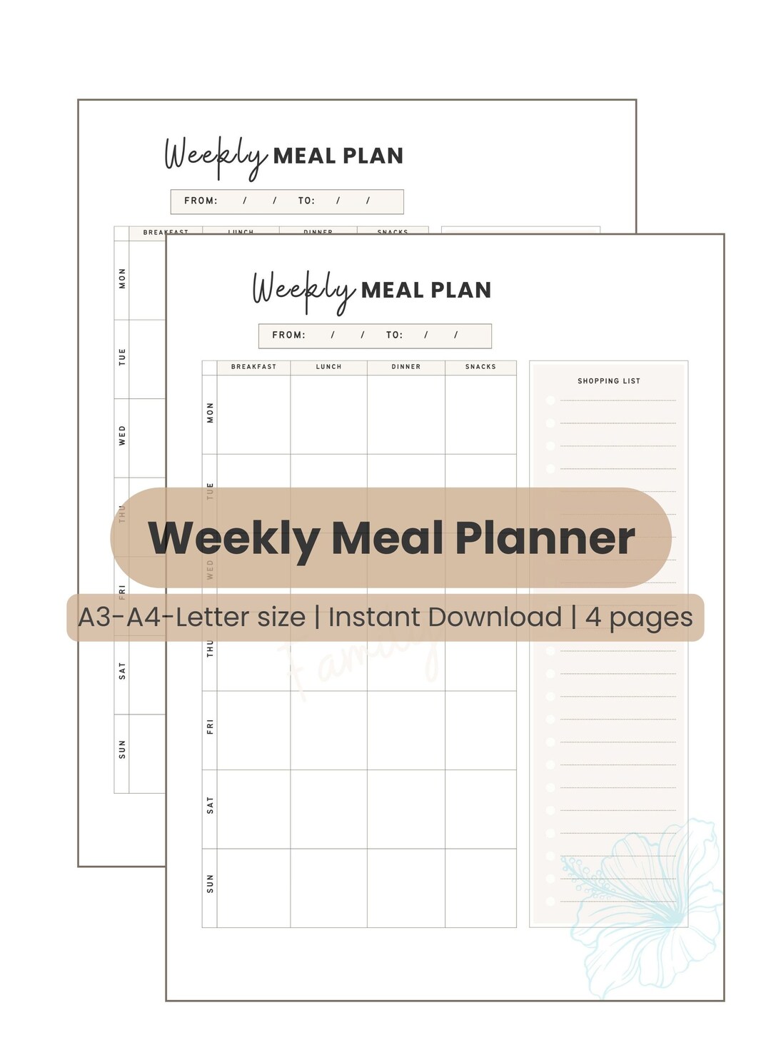 Simple Weekly Meal Planner | Instant Download | Printable | A4-a5 ...