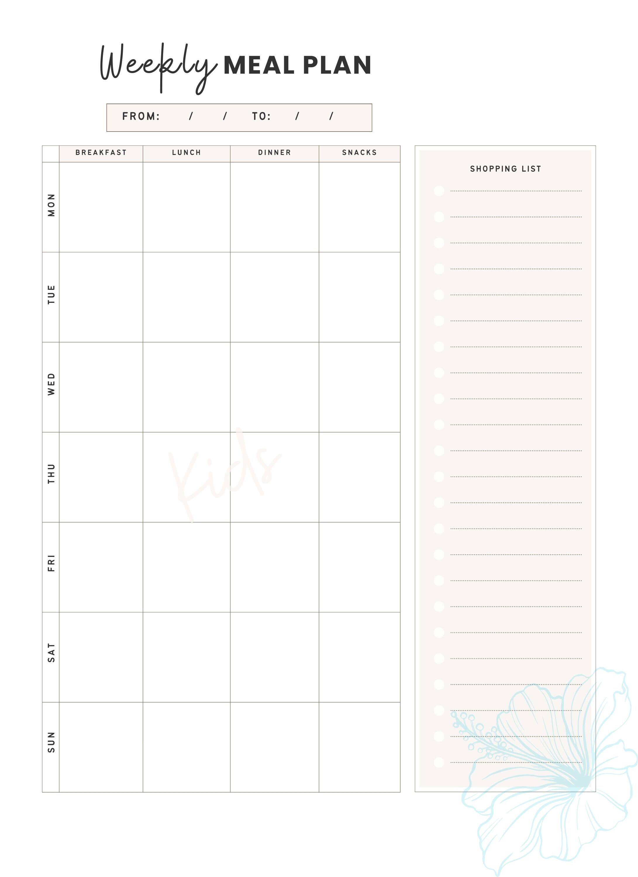 Simple Weekly Meal Planner | Instant Download | Printable | A4-a5 ...
