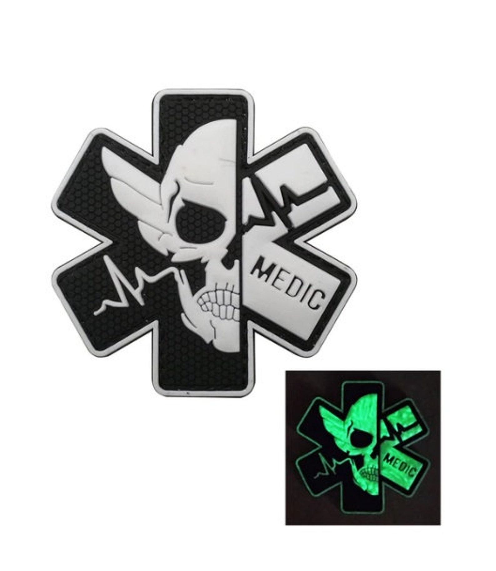 CHOOSE COLOR 3D Medic Skull 2-3/4" PVC Hook-back Patch for Loop Field ...