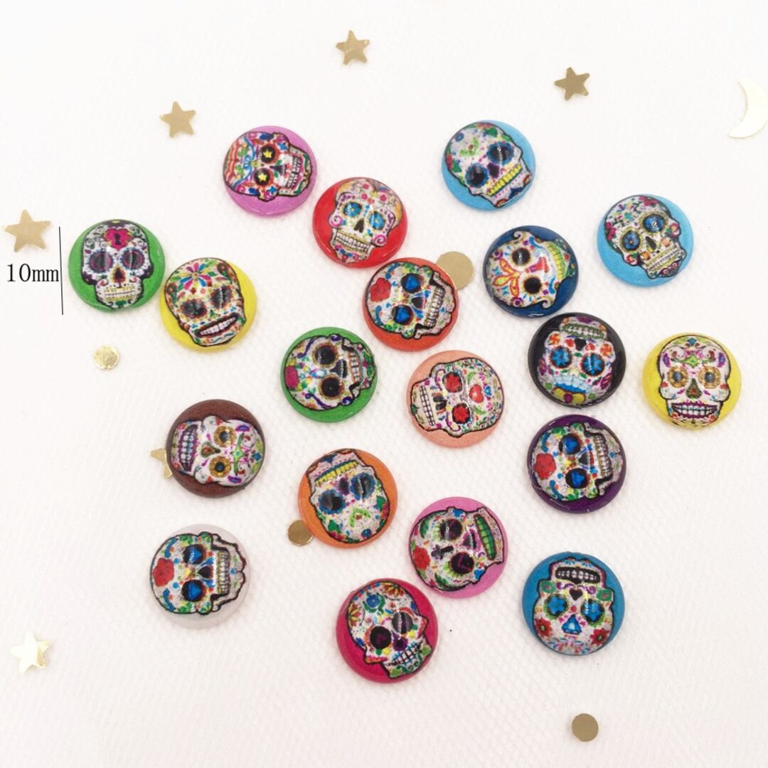 Pack of 20 Assorted SUGAR SKULLS 3/8" (10mm) Acrylic Dome Flatback ...