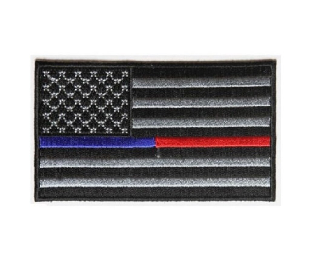 BLUE & RED Line Subdued American Flag 3.5" X 2.1" Iron on Patch Police ...