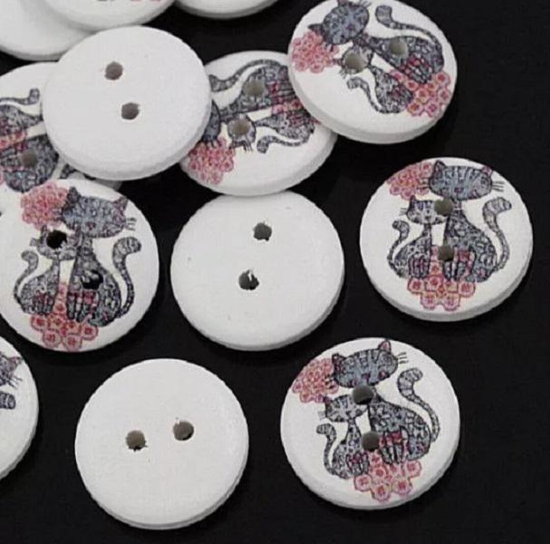 Pack of 20 BLACK CATS 2-hole White Wood Buttons 5/8" (15mm) Craft (2450 ...