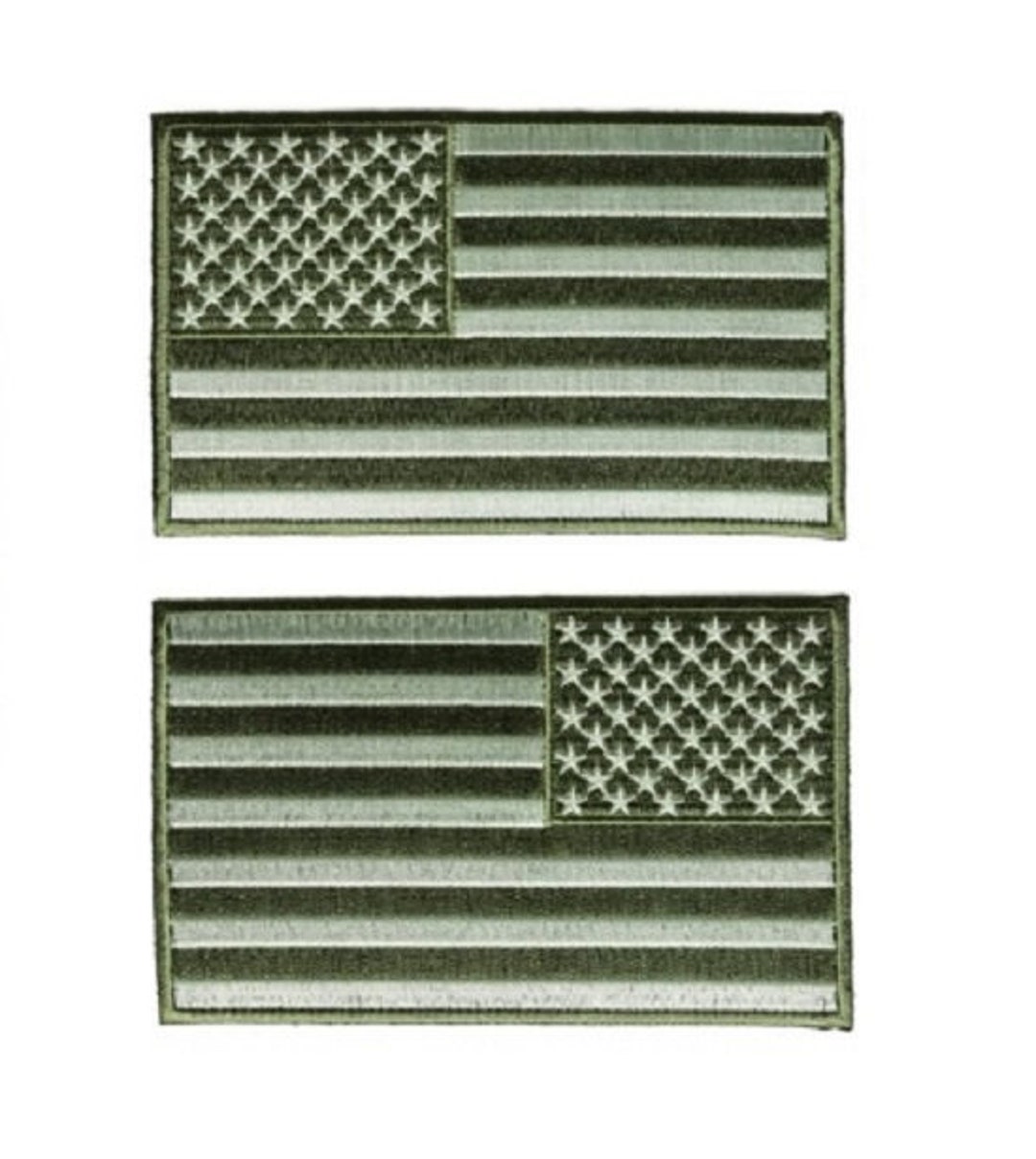 Choose Style 5" X 3" Subdued Green AMERICAN FLAG Iron on Patch Forward Reverse - Etsy