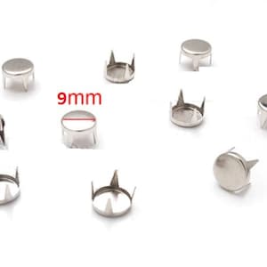Choose Width & Metal Finish Pack of 20 ROUND FLAT 4-spike Spot Studs ...