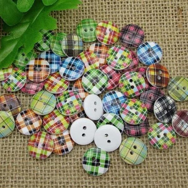 Plaid Buttons - Etsy