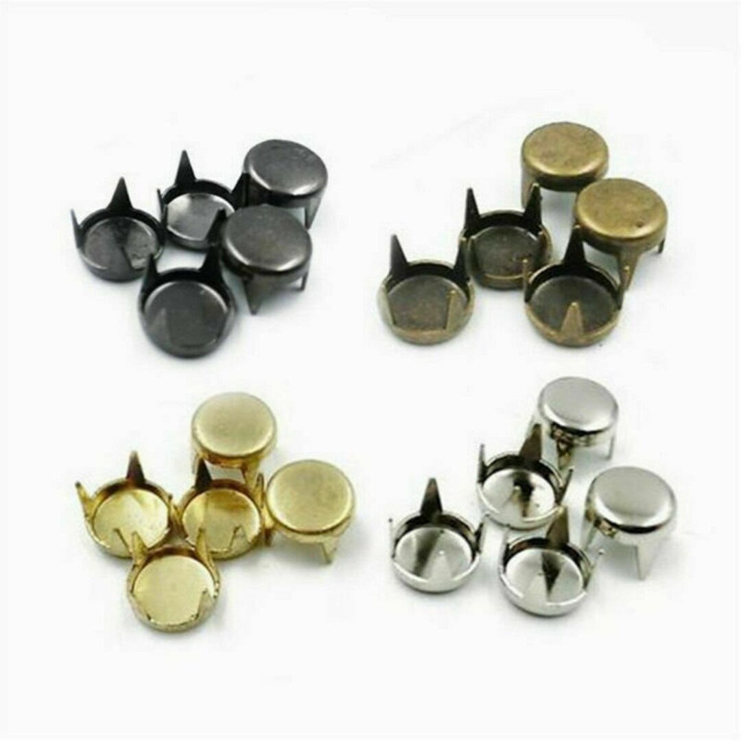Choose Quantity & Color of Small Metal ROUND FLAT SPOTS 4-spike Studs 5 ...