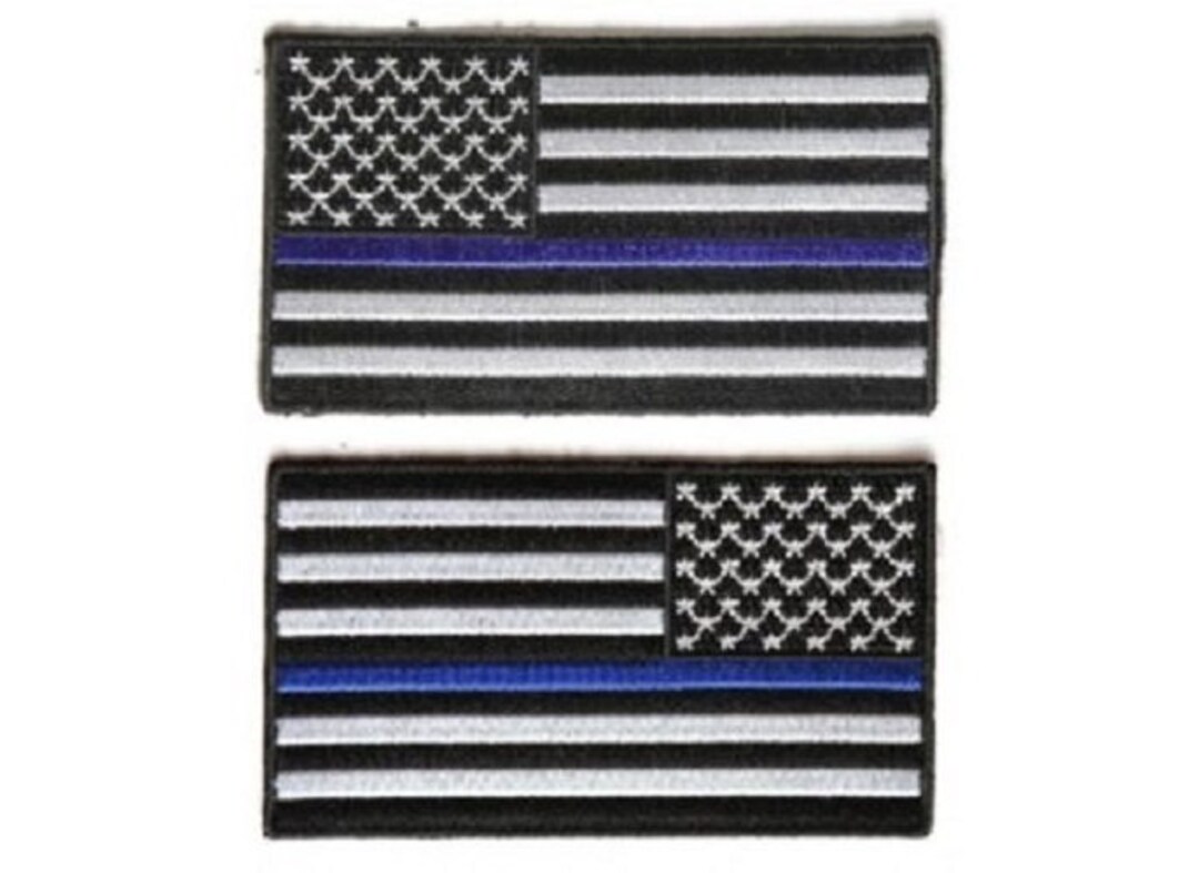 Choose Style THIN BLUE LINE Subdued American Flag 3.5" X 2" Iron on ...