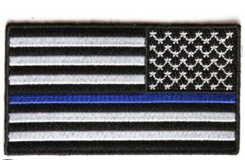 Choose Style THIN BLUE LINE Subdued American Flag 3.5" X 2" Iron on ...