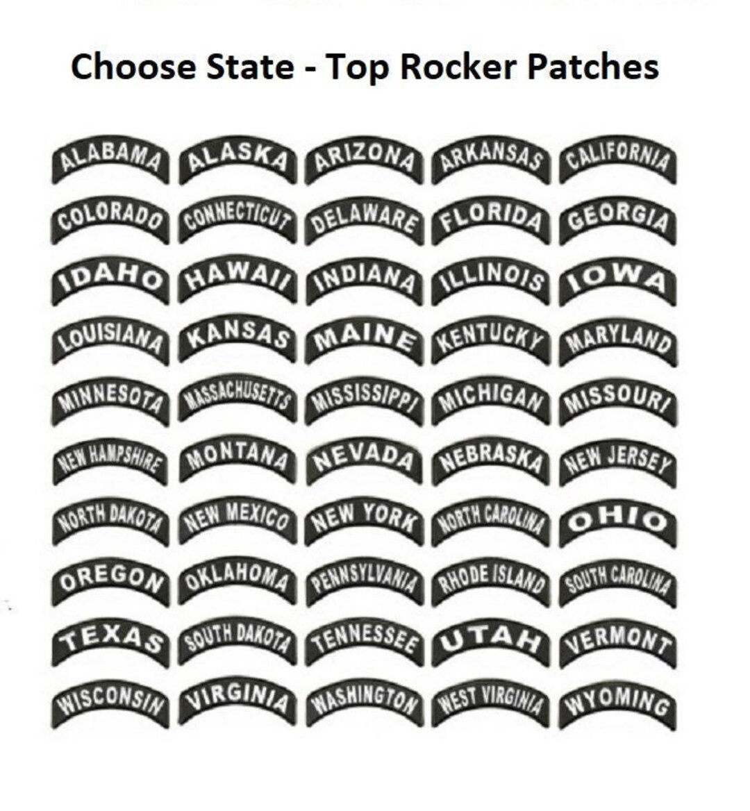 Choose US STATE Top Rocker 4" X 1.75" (1" Wide) Iron on Patches Biker ...