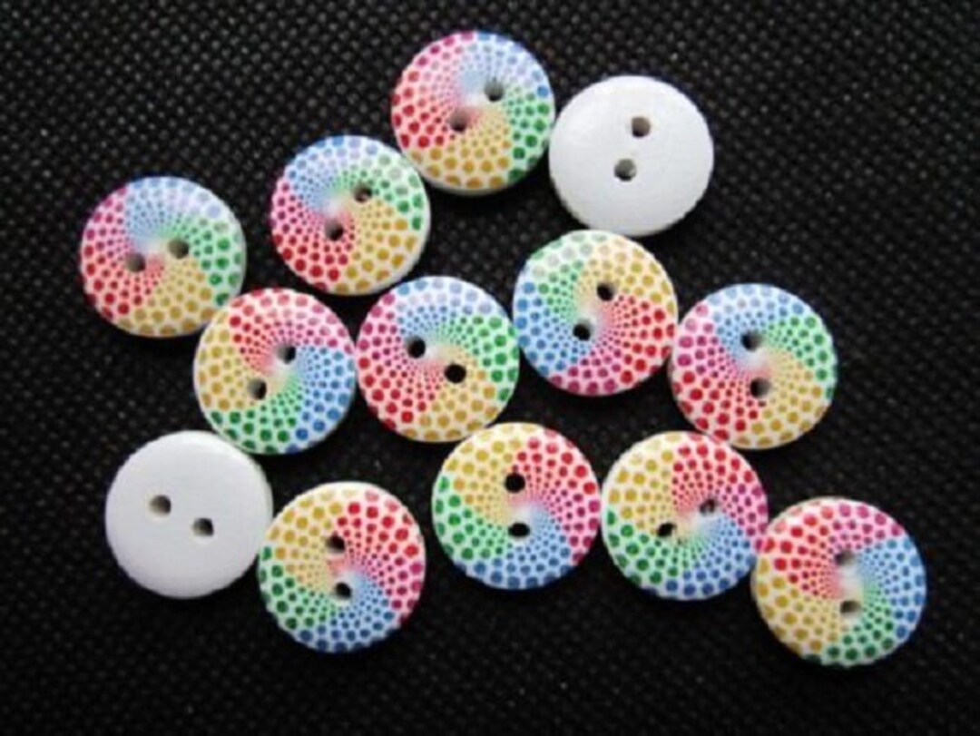 Pack of RAINBOW SPIRAL DOTS 2-hole White Wood Buttons 3/4" (20mm) Craft ...
