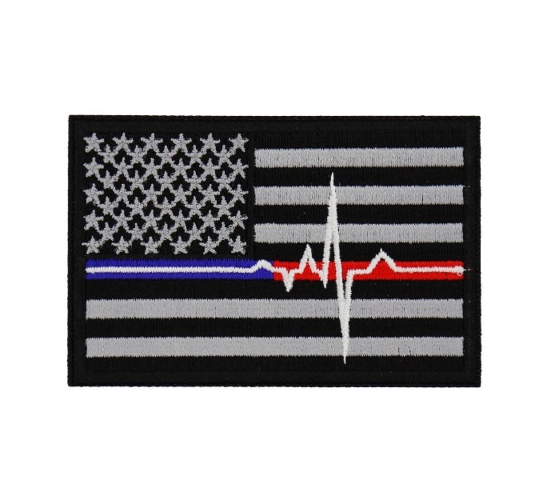 EMT Thin Blue Red Line Black & White American Flag 3" X 2" Iron on ...