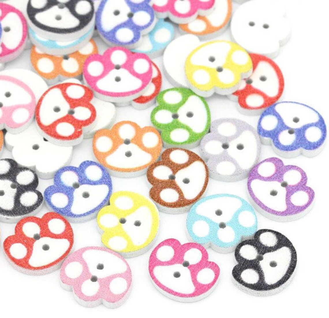 Pack of PAW PRINT 2-hole White Wood Buttons 5/8" X 9/16" (16mm) (2513 ...