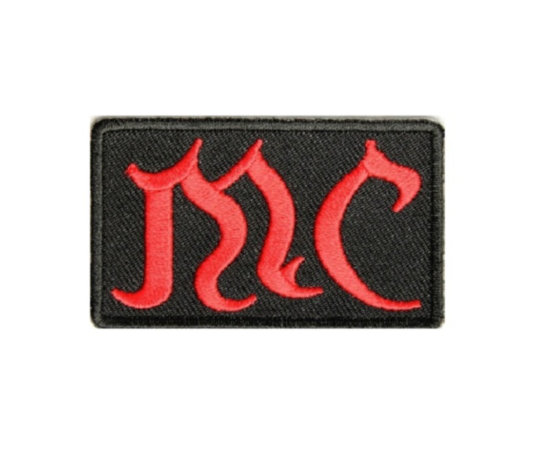 MC in Red Old English 2.5" X 1.5" Iron on Patch (3273) Motorcycle Club ...