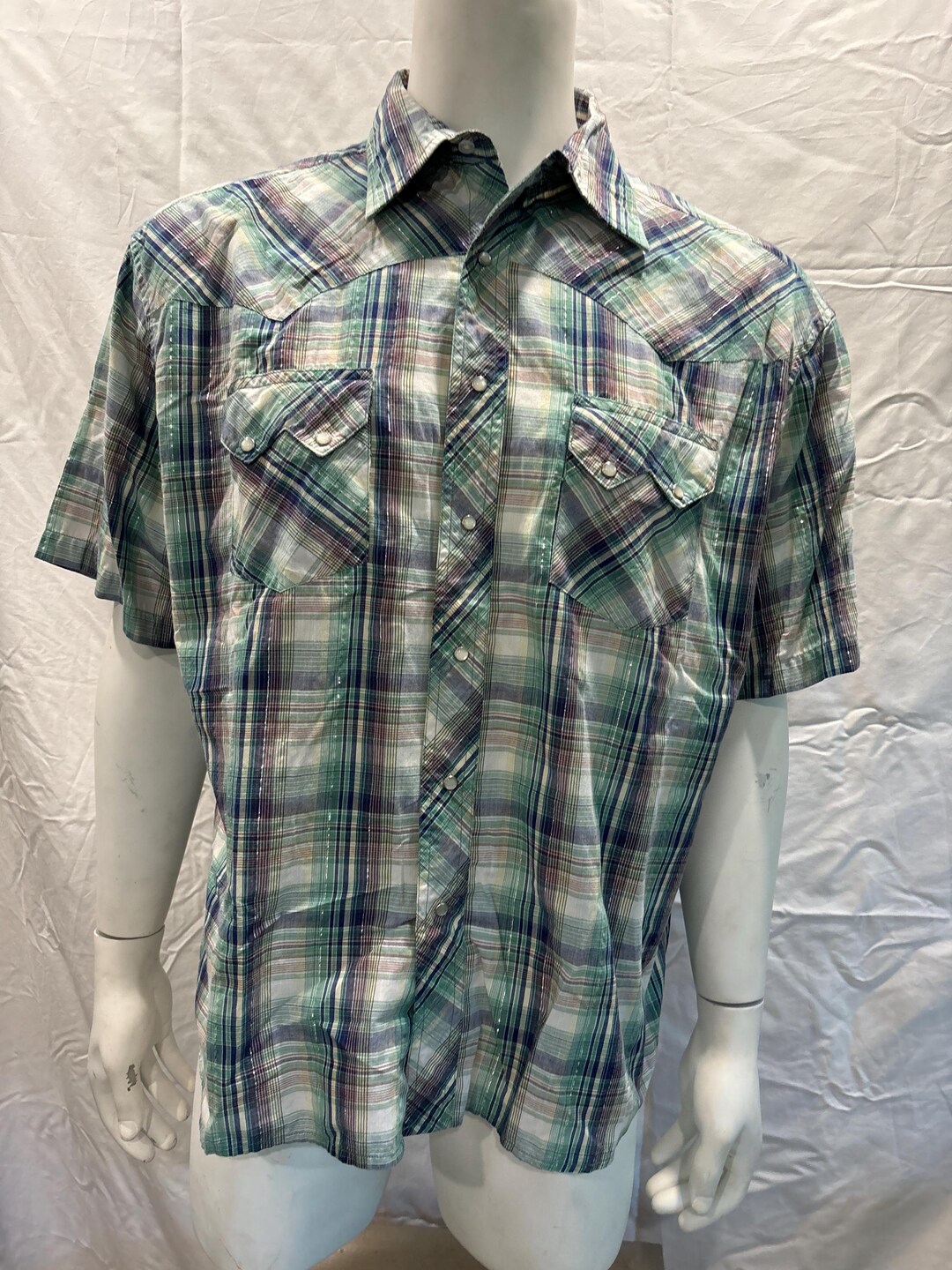 Vintage Western Rustler by Wrangler Short Sleeve Pearl Snap Button ...