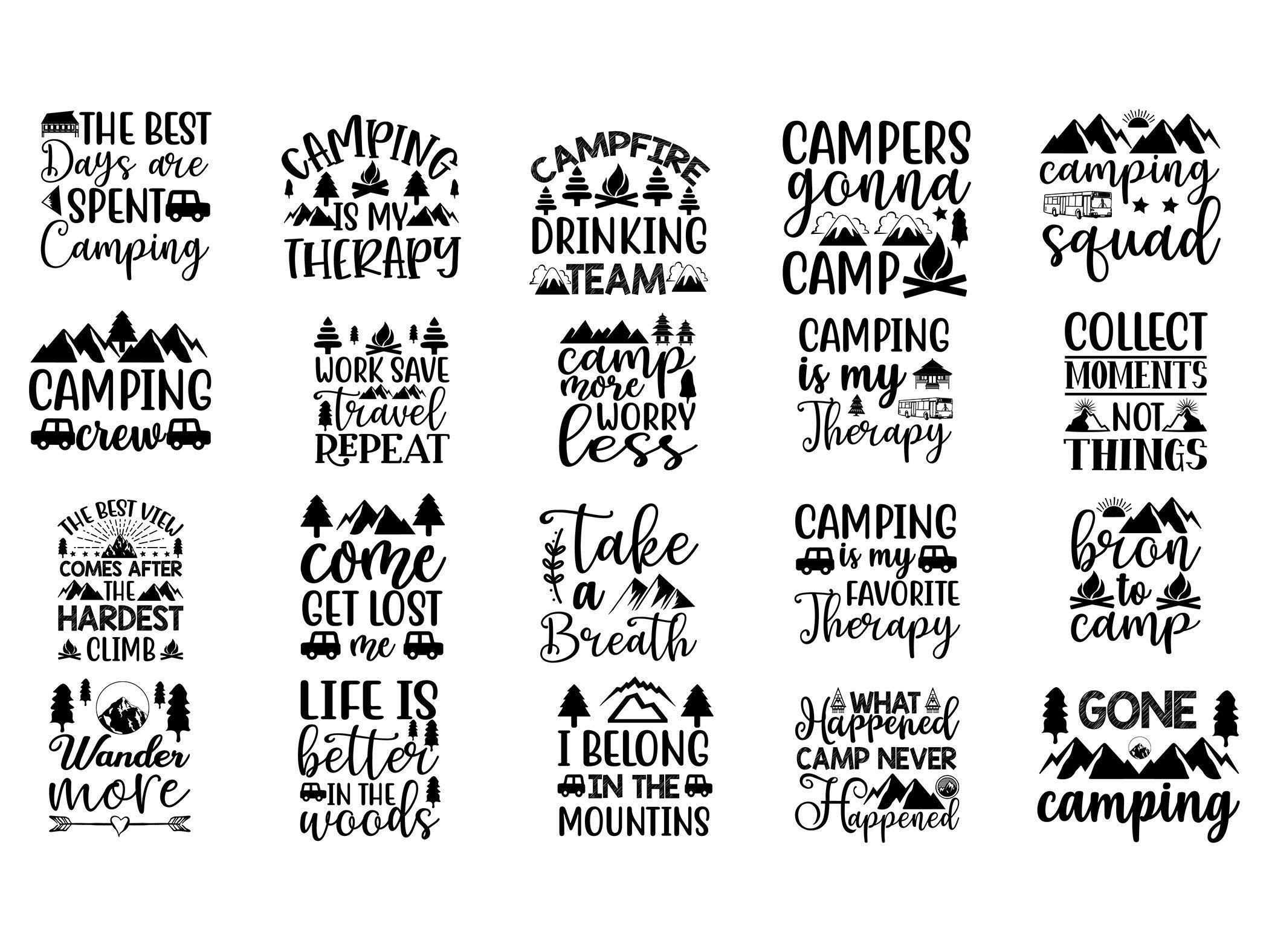 Camping SVG Bundle, 20 Designs Camp Svg, Digital Art, Wall Art, Line ...