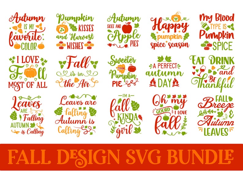 Fall Design SVG Bundle, 15 Designs - Clipart Digital Art Vector Line ...