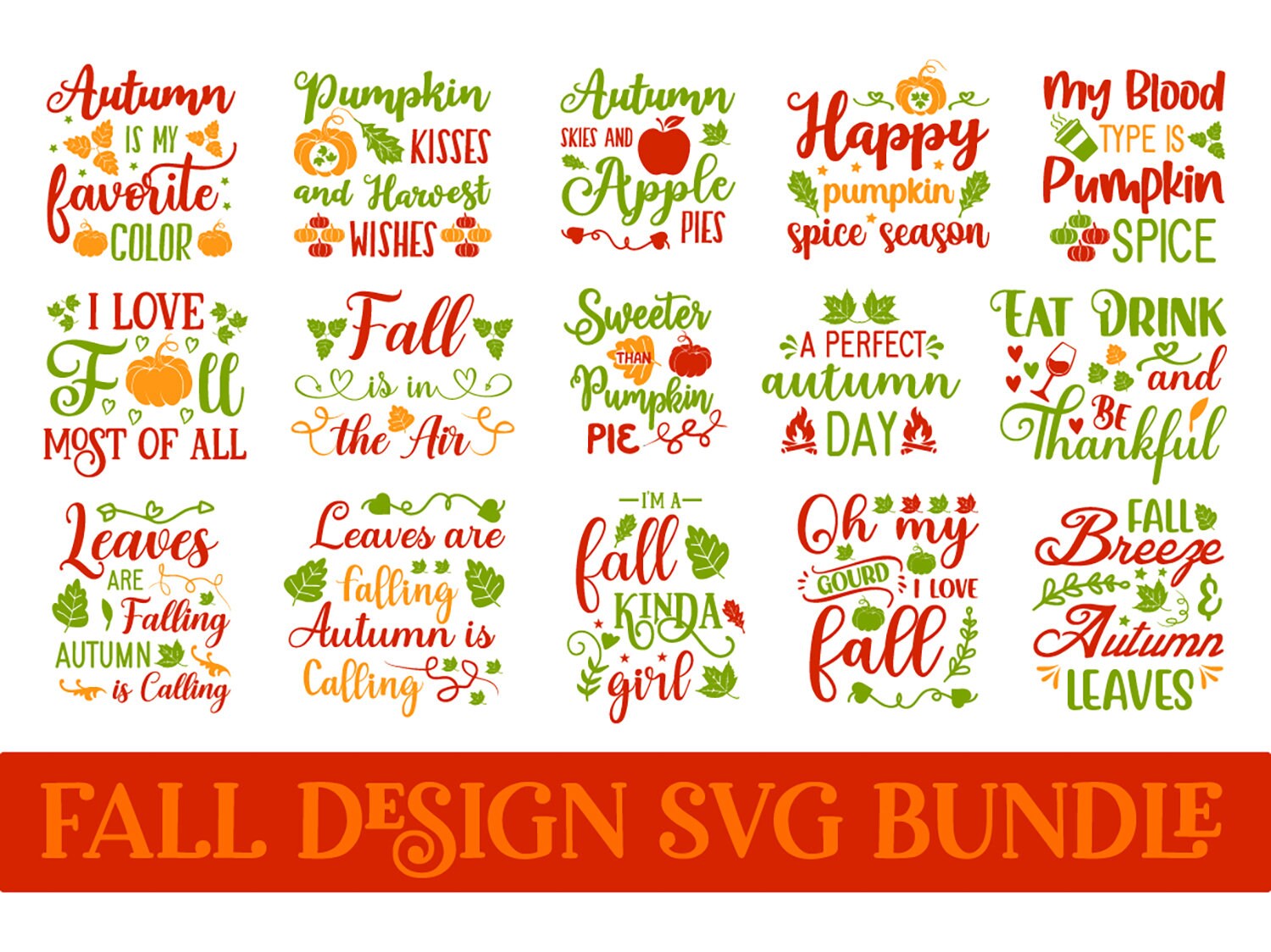Fall Design SVG Bundle 15 Designs Clipart Digital Art - Etsy
