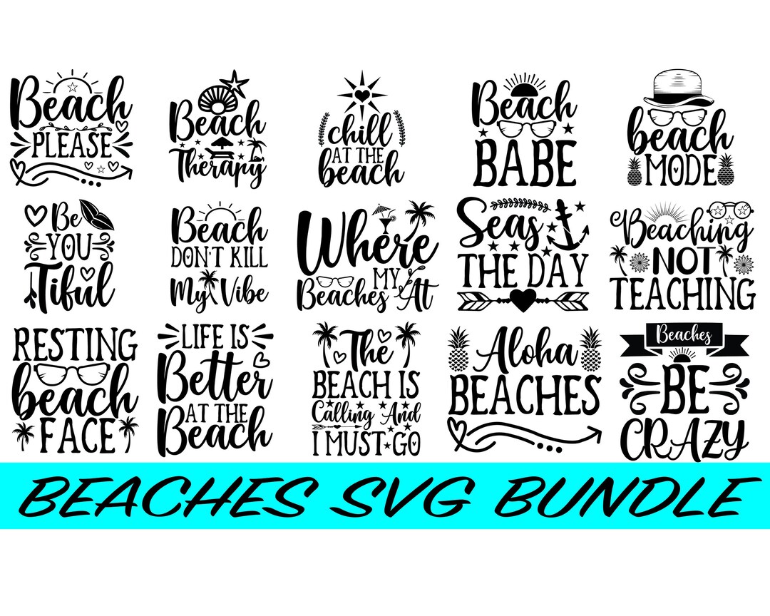 Beach Quotes SVG Bundle - Clipart Digital Art Vector Line Art Summer ...