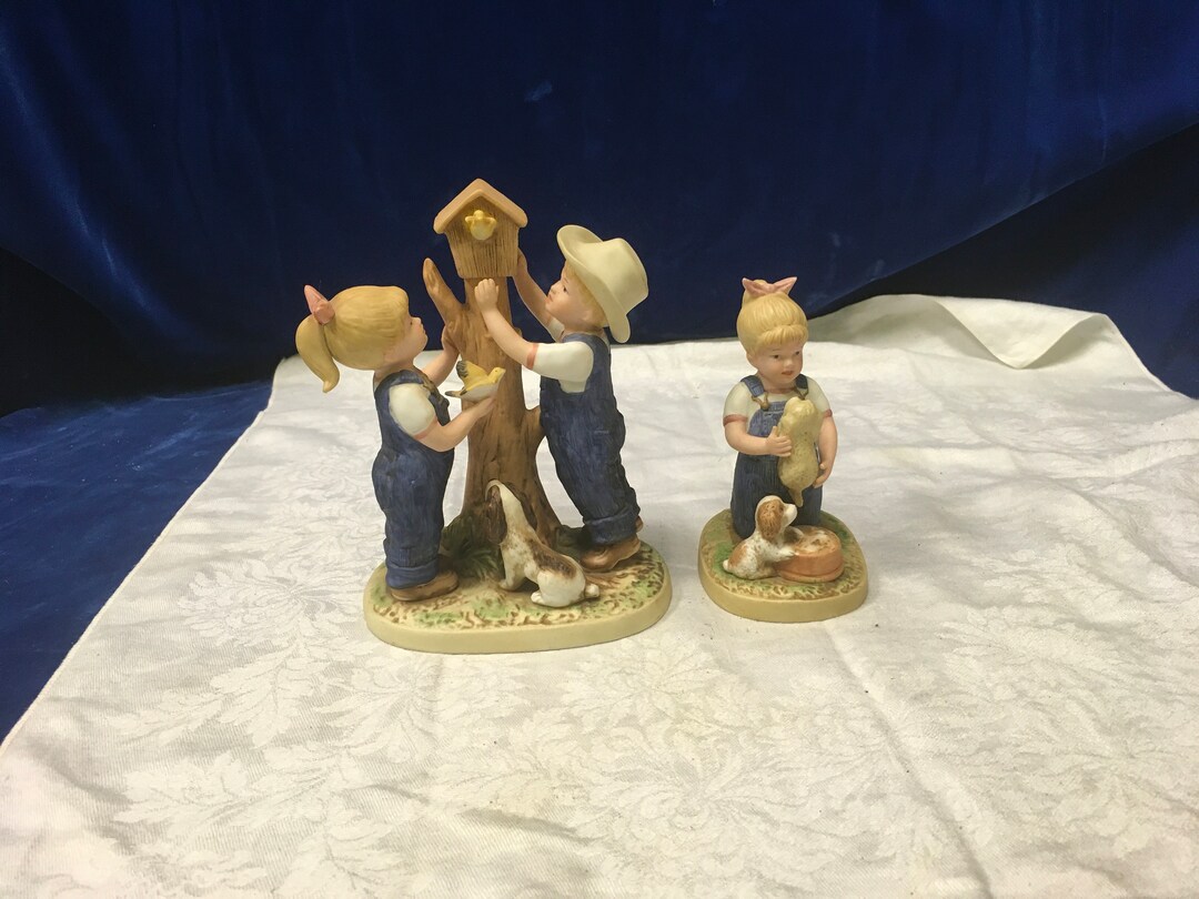 2 Vintage “denim Days” by Homco Ceramic Figurines - 1985 - Etsy