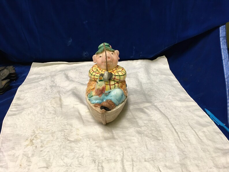 Vintage Fitz and Floyd Essentials Pig Fishing in A Boat Jar.. - Etsy