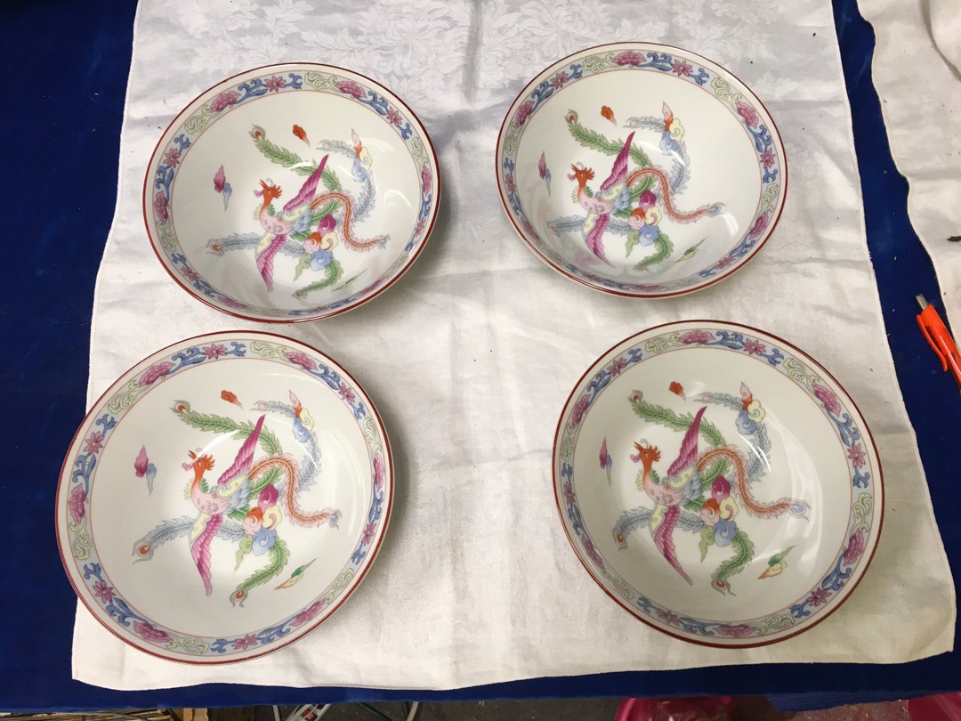Set of 4 Asian Porcelain Phoenix Rice Bowls. - Etsy