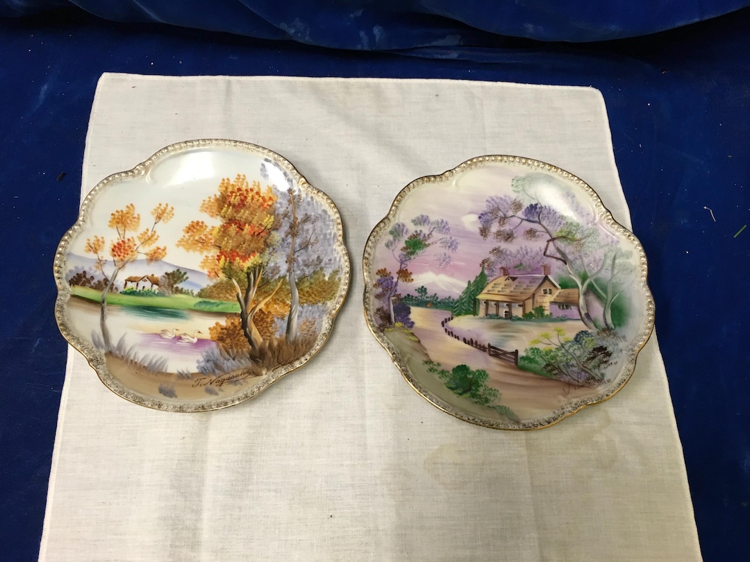 Vintage Pair Ucagco Ceramics Hand Painted and Signed Plates - Made in ...
