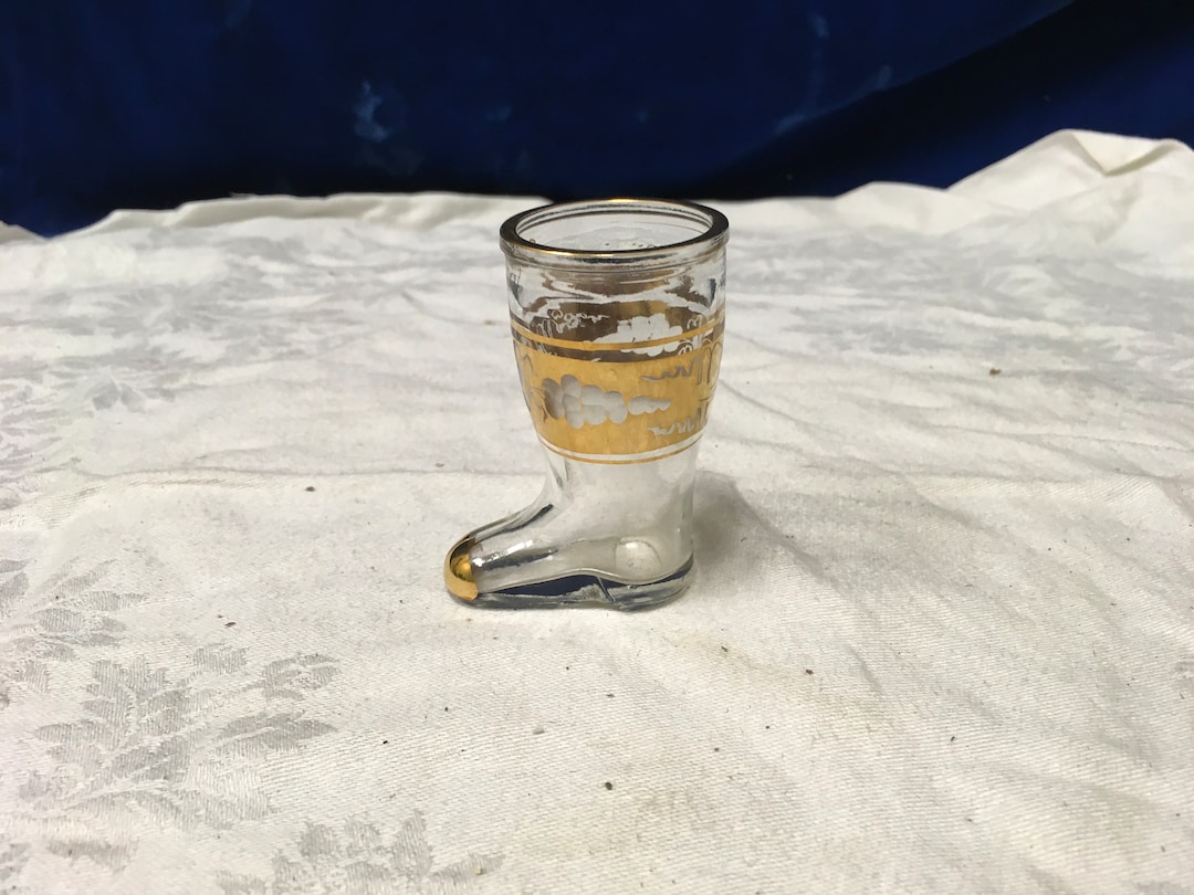 Vintage Clear Glass Boot With Gold Trim Shot Glass - Germany - Etsy