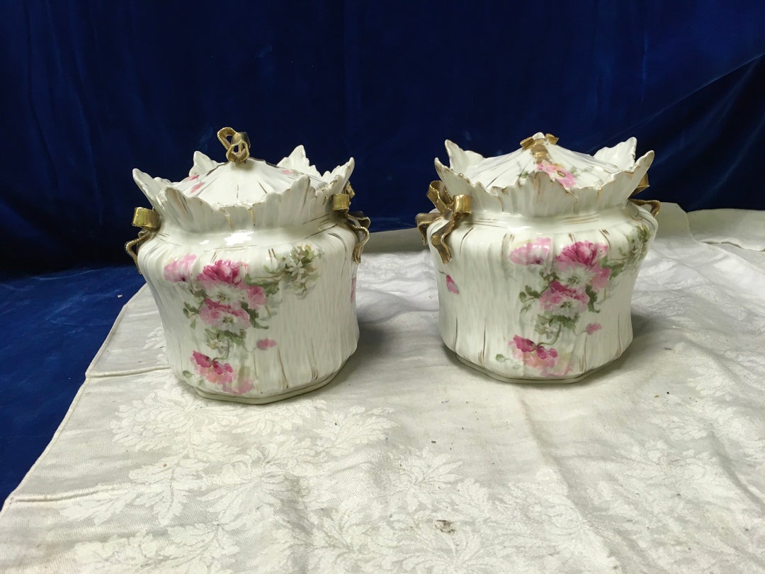 2 Vintage Porcelain Canisters With Lids. - Etsy