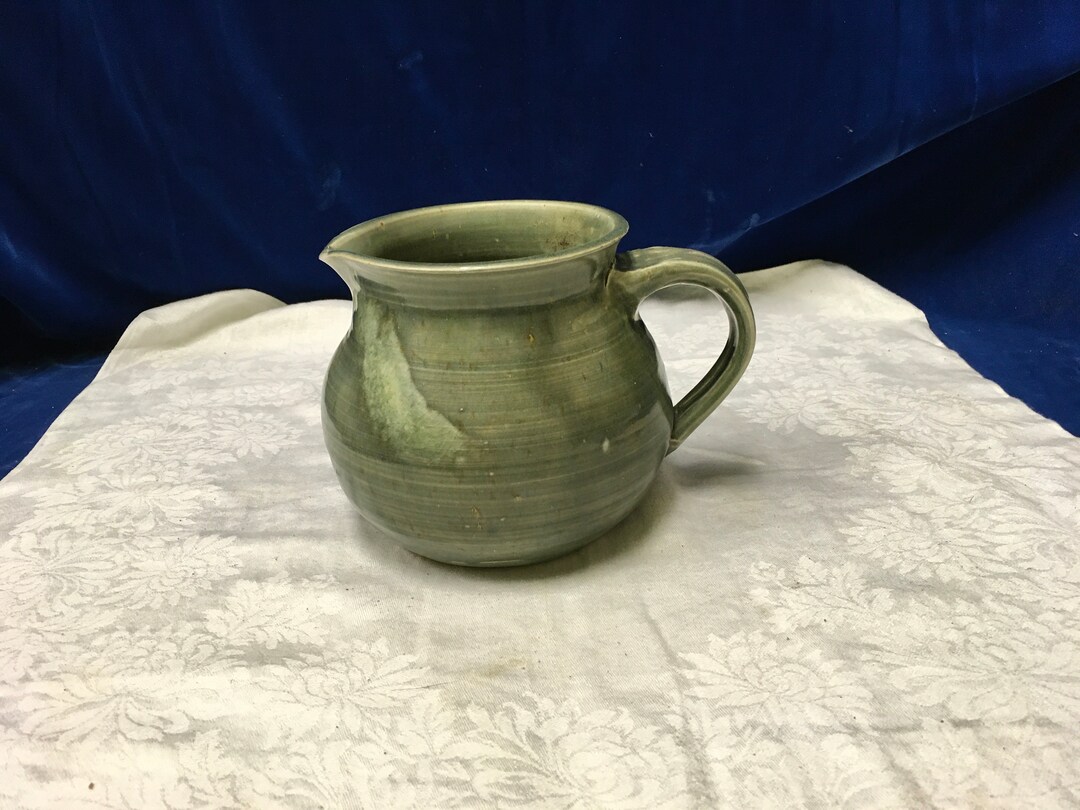 Vintage Small Green Pottery Pitcher - Etsy