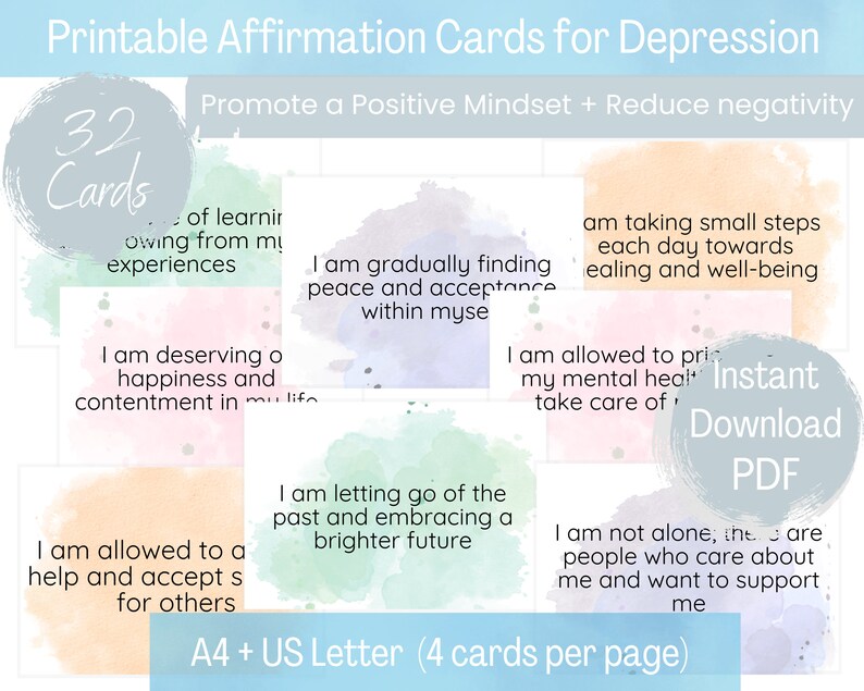Positive Affirmation Cards for Depression| Instant Download | Print at ...
