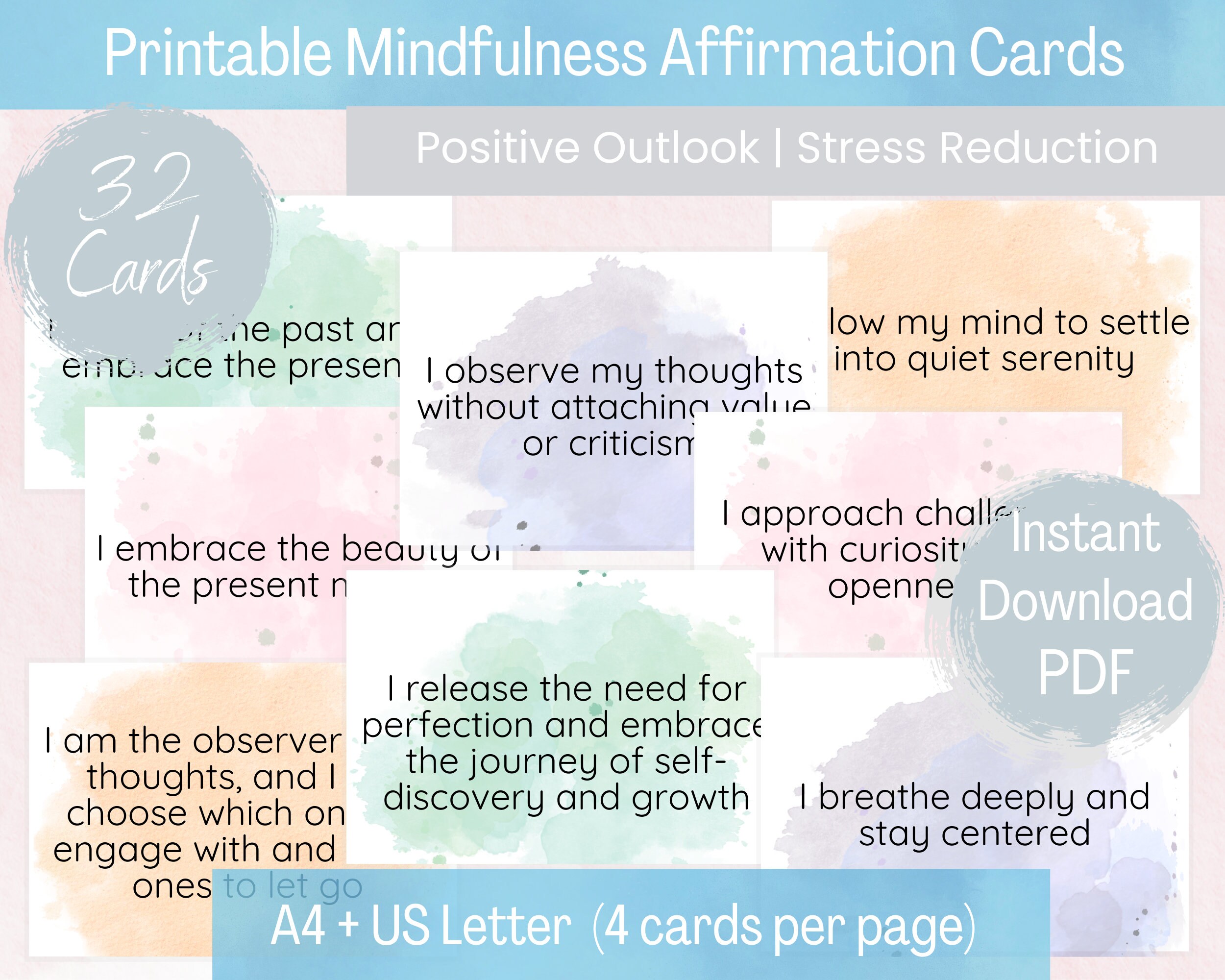 Mindfulness Affirmation Cards Instant Download Print at Home Simple ...