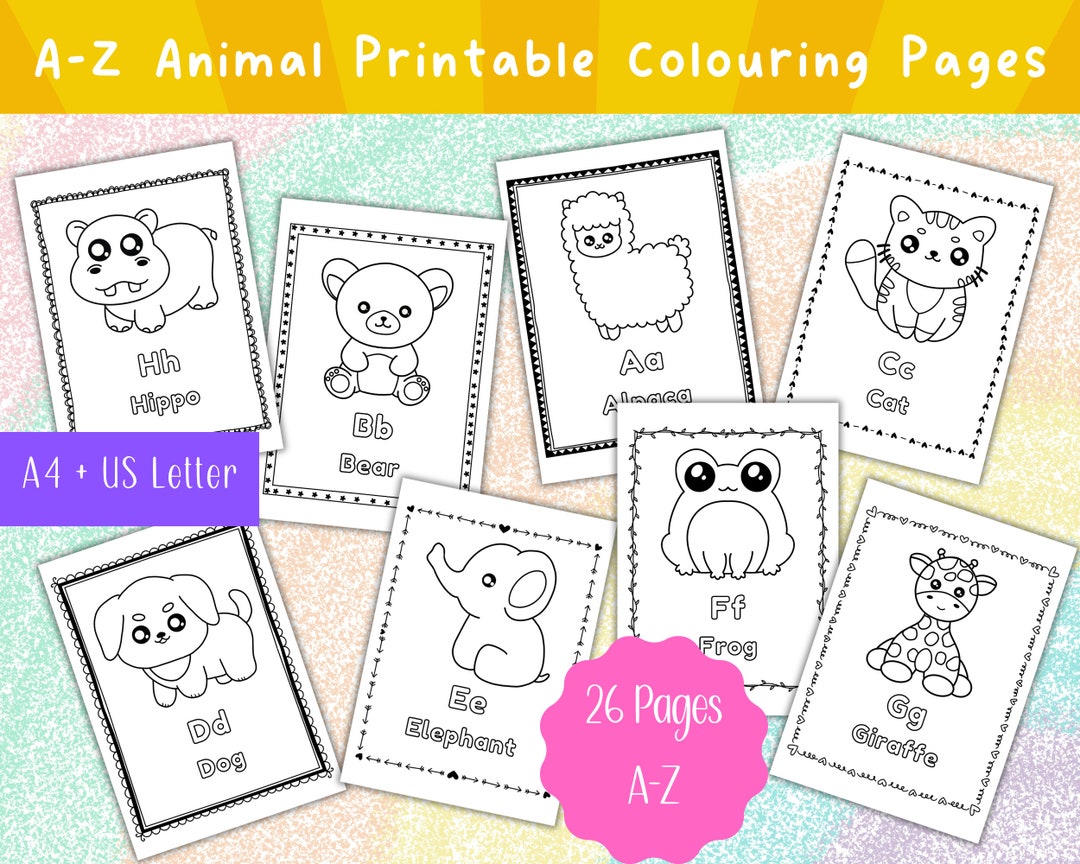 A-Z Animal Printable Colouring Pages for Kids. Educational Colouring ...