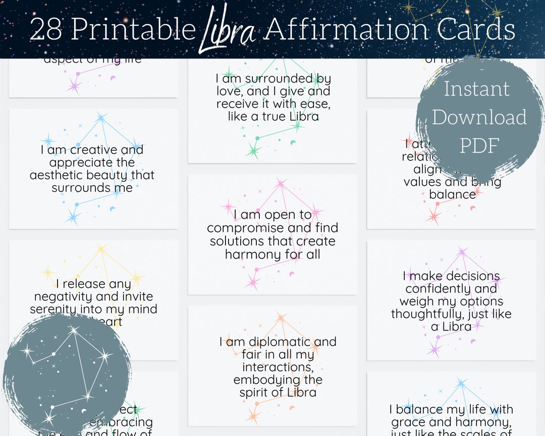Libra Zodiac Affirmation Cards | Instant Download PDF A4 + US Letter ...