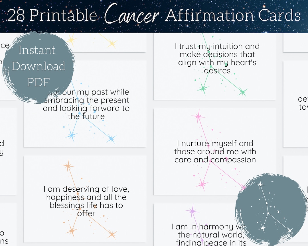 Cancer Zodiac Affirmation Cards | Instant Download PDF| Print at Home ...