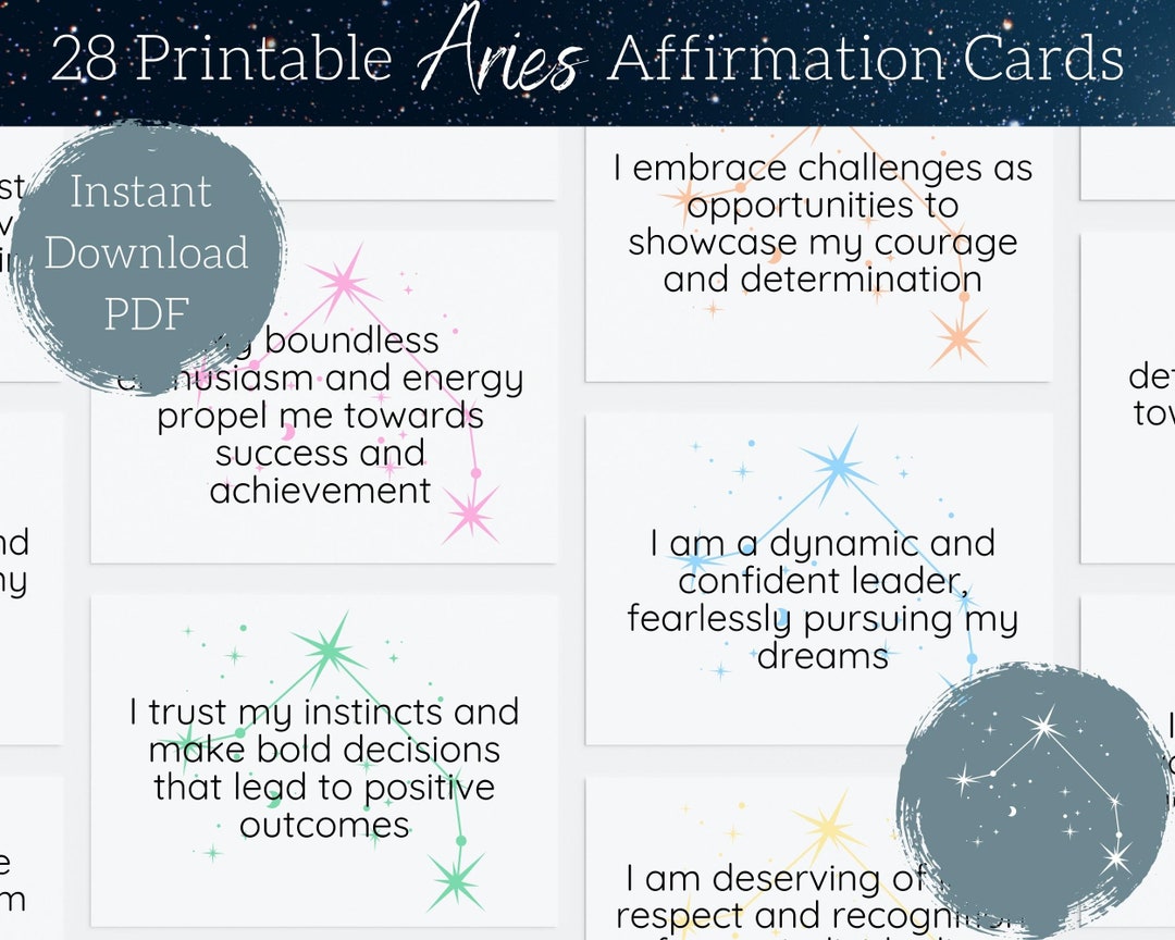 Aries Zodiac Affirmation Cards Instant Download PDF A4 - Etsy