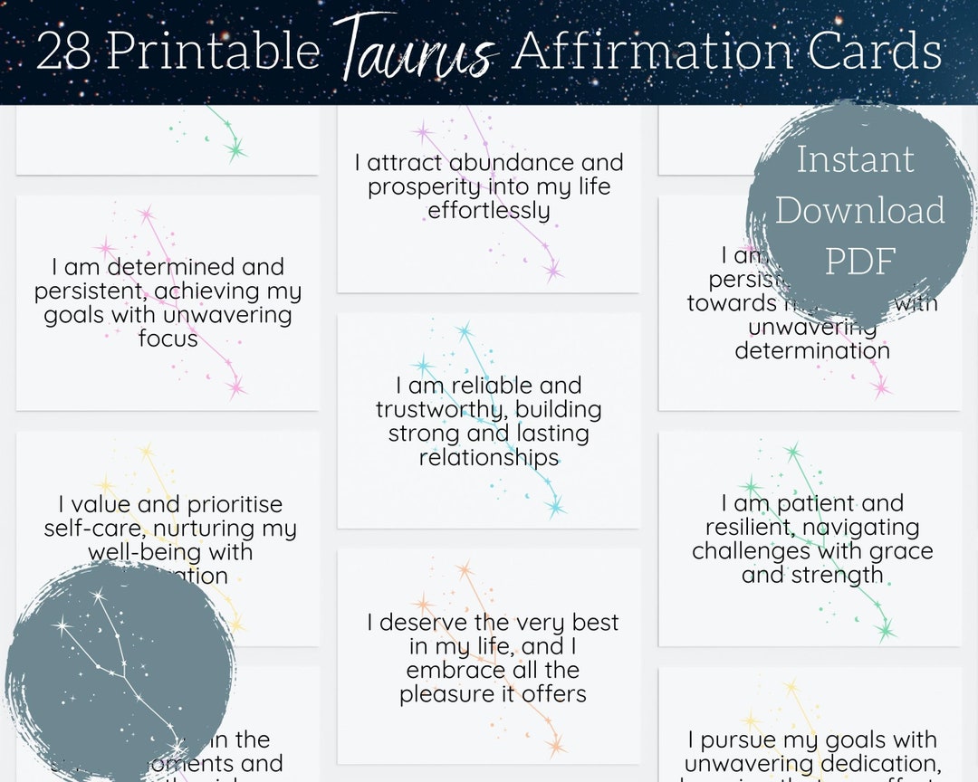 Taurus Zodiac Affirmation Cards Instant Download Print at - Etsy