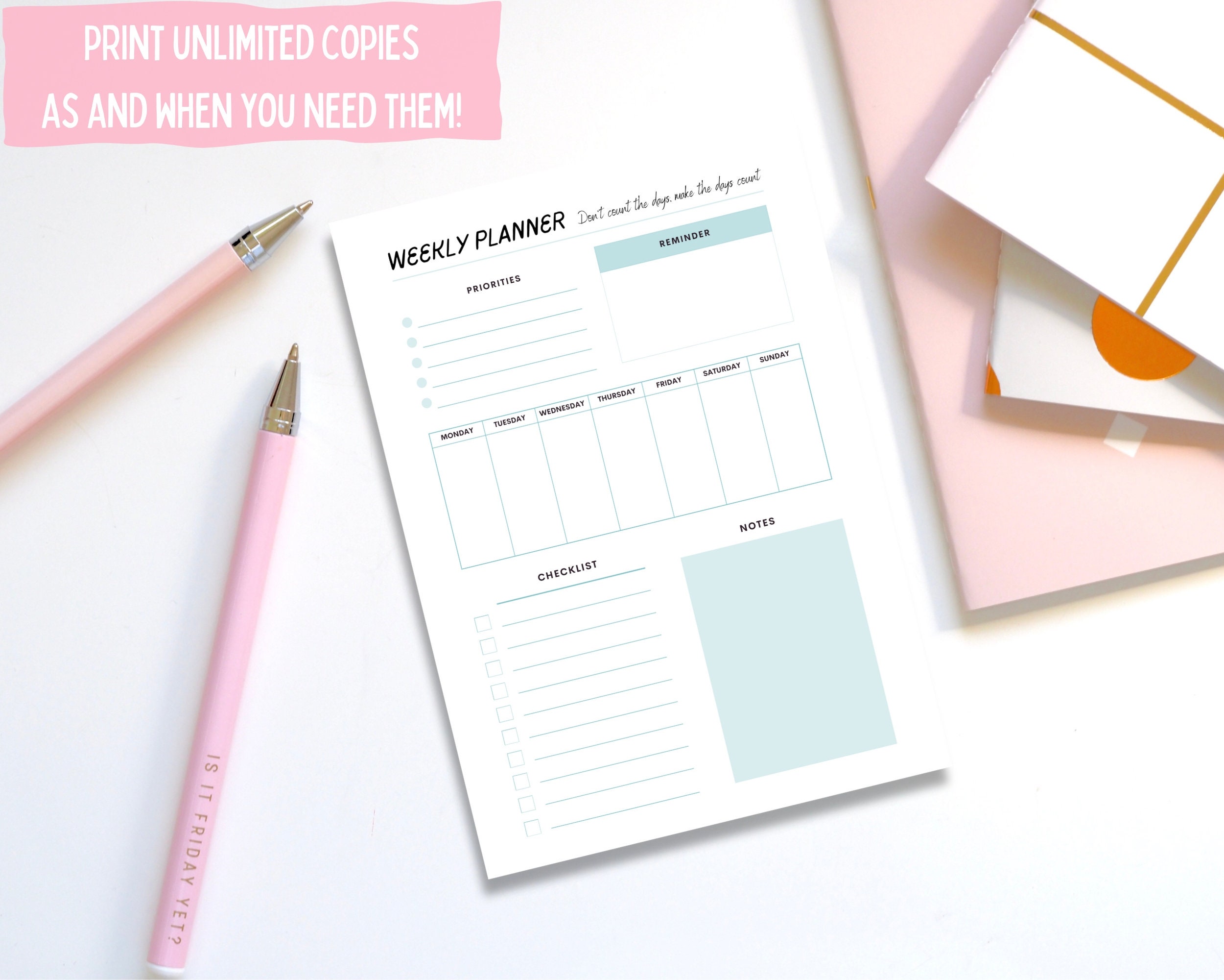 Digital Download Printable Daily, Weekly & Monthly Planner Print at ...