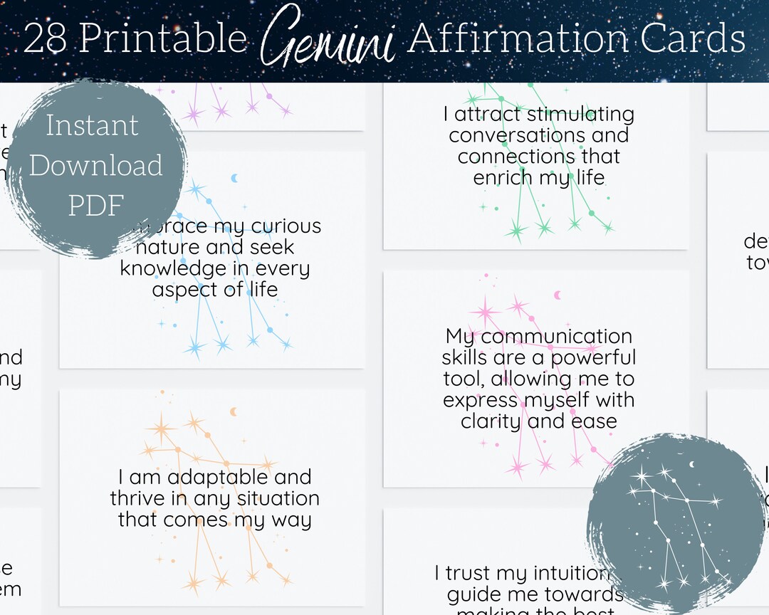 Gemini Zodiac Affirmation Cards | Instant Download PDF Print at Home ...