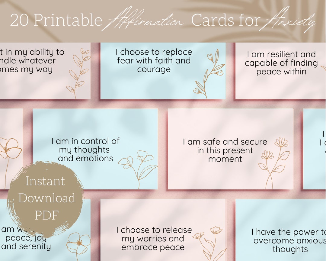 Positive Affirmation Cards for Anxiety| Instant Download PDF | Print at ...