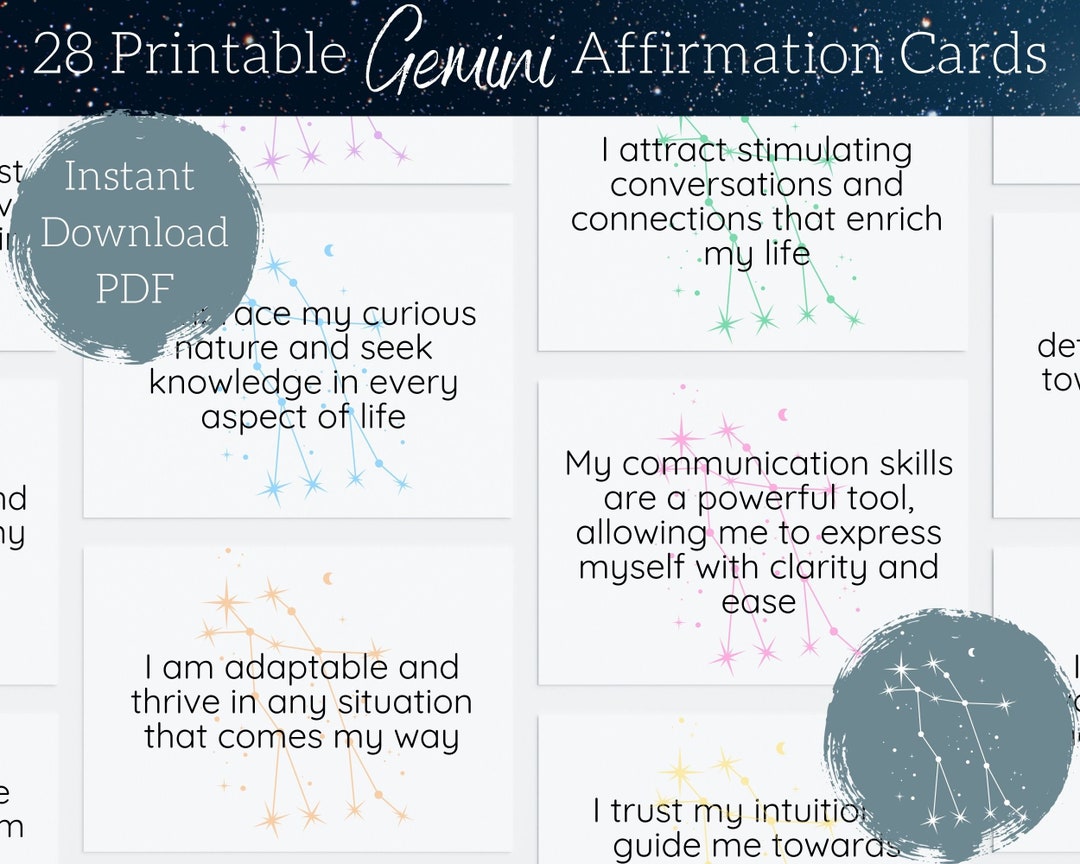 Gemini Zodiac Affirmation Cards Instant Download Print at - Etsy