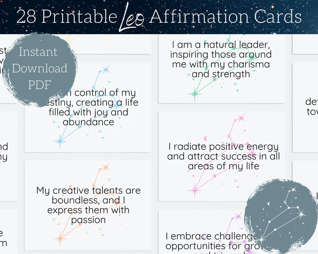 Leo Zodiac Affirmation Cards Instant Download Print at - Etsy